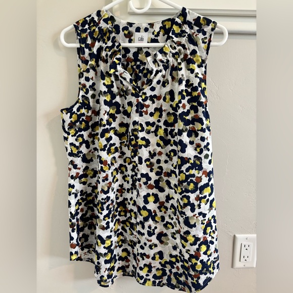 CAbi | Tops | Cabi Womens Sleeveless Top Blue Yellow Black Print 5222 ...
